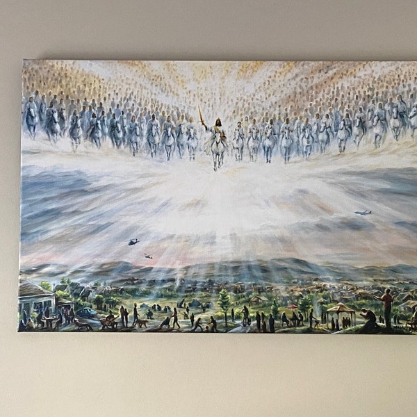 Jesus Returns Art Print of Jesus Christ Descending on White Horse With ...