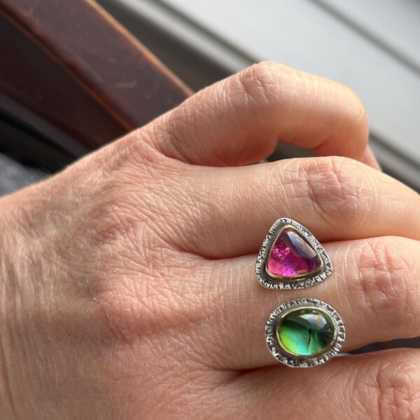 Green Tourmaline Watermelon Tourmaline Ring, Watermelon Tourmaline Slice Diamond Ring, 18k Gold ...