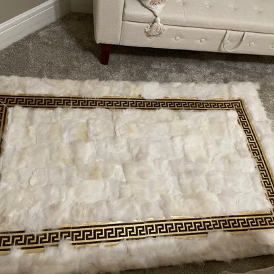 Geometric Plush Area Rug, Faux Leather Rug, Living Room Rug Large ...