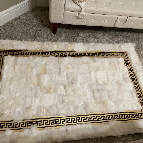 Oval White Gold Plush Luxury Rug, Faux Leather Oval Rug Large, White ...