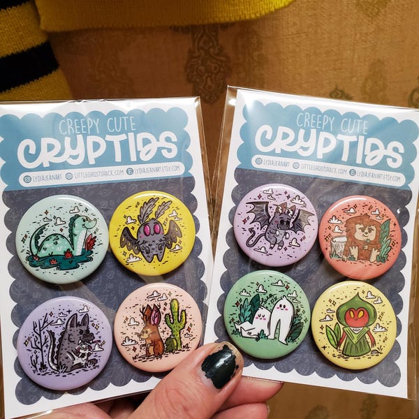 Creepy Cute Cryptids Magnet or Pin Set | Cryptid Art | Mothman ...