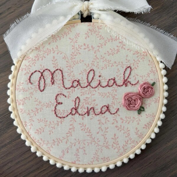Floral Embroidery Name Hoop 6 Inch/baby Announcement/newborn Gift/baby ...