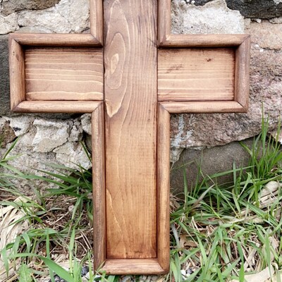 Large Wood Cross, 3D Rustic, Chunky Thick Wood Initials, Stained or ...