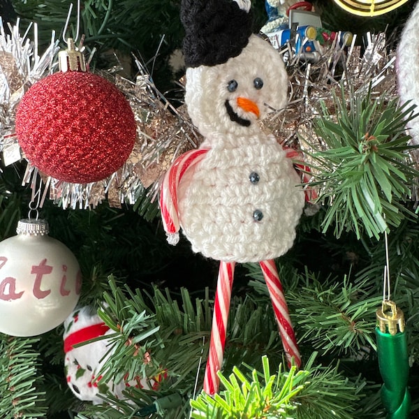 Snowman Candy Cane Holder Crochet PATTERN PDF - Tree Ornament ...