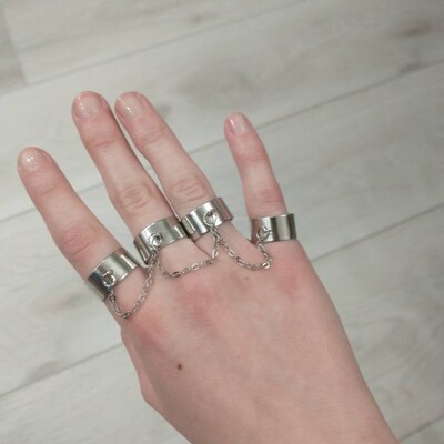 Adjustable Four Bohemian Punk Finger Rings Silver Color With Chains ...