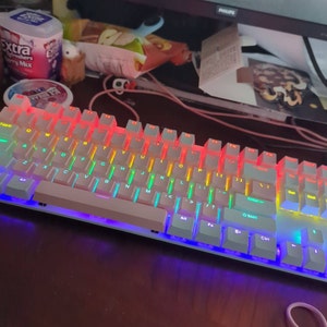 Pastel Lighting Keyboard, 87 Keys USB Wired Gaming Keyboard, Modern ...