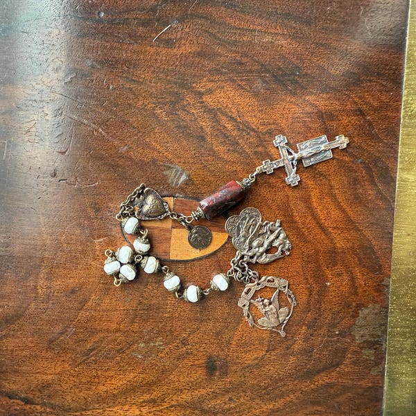 Jesus Mary Tween Hearts Rosary-peach Moonstone&vintage Bronze Prayer ...