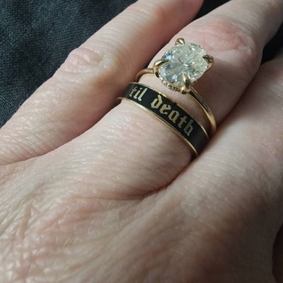 Personalized Enamel Text Band Ring Solid 14K Gold and White Enamel - Etsy