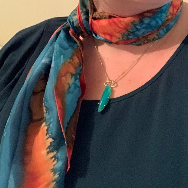 Teal Silk Scarf. Hand Painted Teal Ombre Silk Scarf. Teal Gradient Silk ...