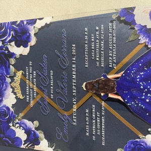 Clear Acrylic Quinceañera Invitations With Pink Flowers Gold Silver ...