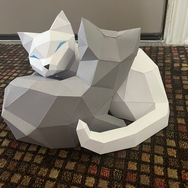 Yin & Yang Cats Papercraft, in PDF/JPG/SVG Format, Black and White Cats ...