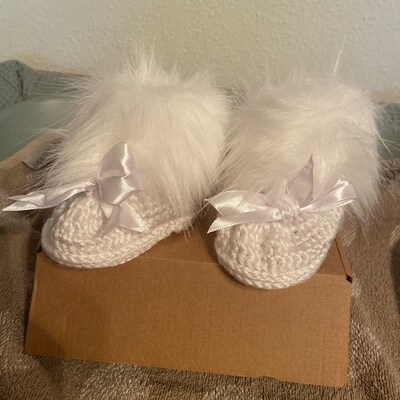 Fur Winter Booties, Neutral Fur Booties, Baby Booties, Gold Booties ...