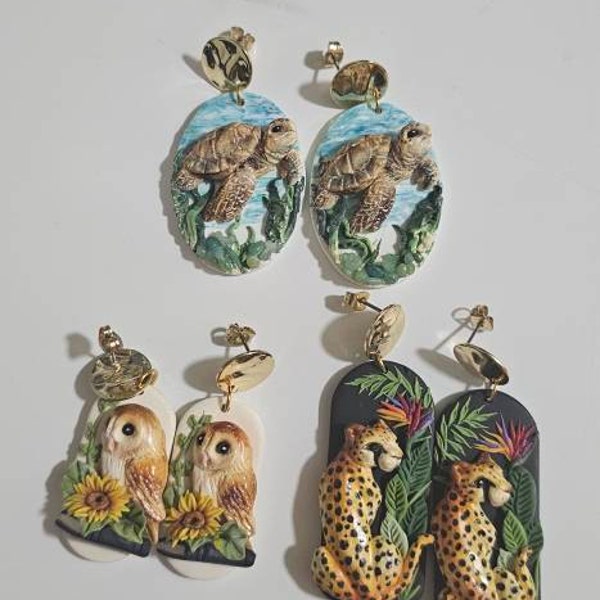 Cheetah Earrings Dangle Animal Earrings Handmade Polymer Clay Jewelry ...