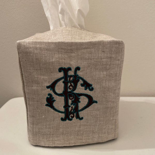Linen Tissue Box Cover With Monogram - Etsy