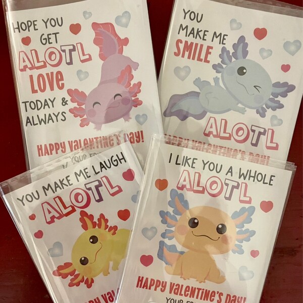 Axolotl Valentine Cards, 6 Different Cards, Amphibian Themed School ...