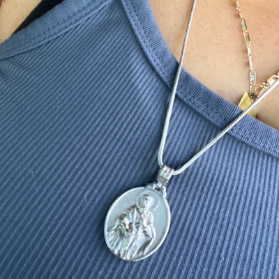 Silver Saint Peter Mens Necklace, Saint Peter Oval Pendant, Silver ...