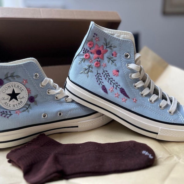 Custom Ray Embroidered Converse Shoes, Ray and Jellyfish Embroidered ...