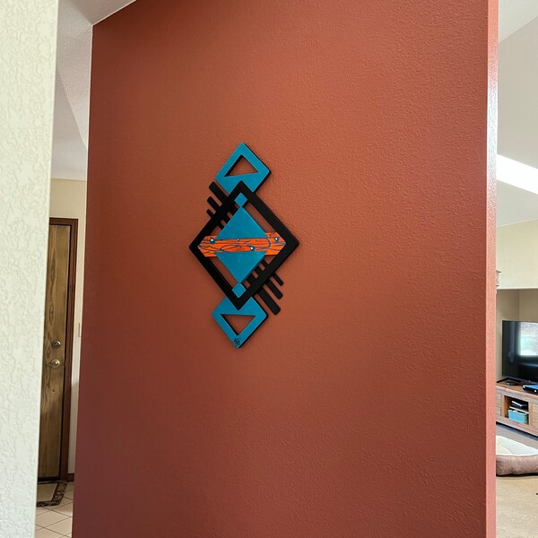 Turquoise and Orange Square, Contemporary Abstract Wall Art, Wood and ...