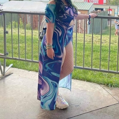 Psychedelic Dress, Rave Maxi Dress, Sexy Rave Skirt, Open Front Dress ...