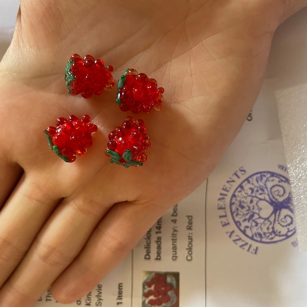 Delicious Juicy Red or Berry Lampwork Glass Raspberry Beads 14mm ...