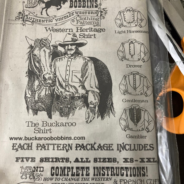 Buckaroo Bobbins Cowboy Western Heritage Shirt Sewing Pattern Sizes XS ...