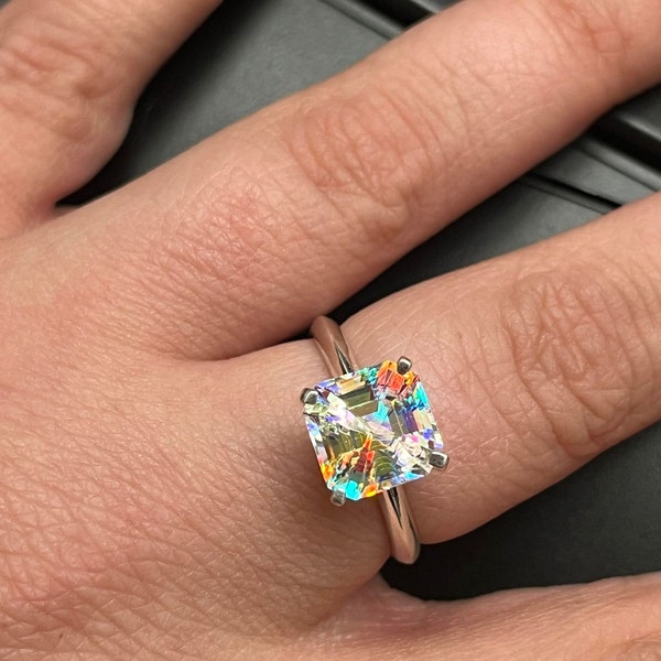 Magical Mystic Topaz Ring, Asscher Cut Stone, 925 Sterling Silver Ring ...