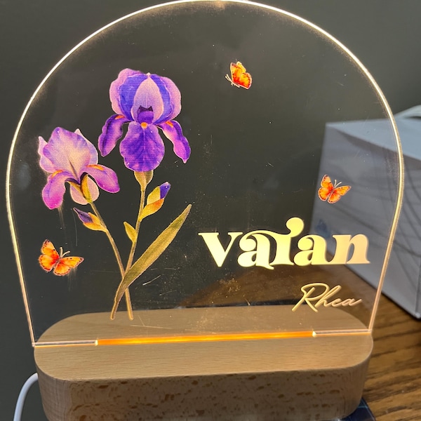 Personalized Acrylic Night Light, Boho Night Botanic LED Light, Kids ...
