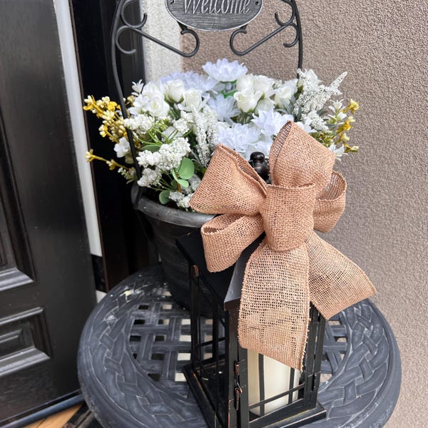 Natural Burlap Handmade Wired Bow - Choose Size - Fall Bow - Autumn Bow ...