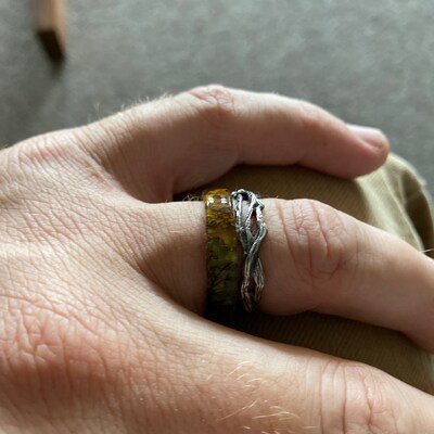 Mens Forest Ring With Wood and Moss, Nature Wooden Wedding Rings, Wood ...