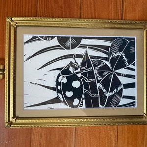 Floral Flower Botanical Linocut Print Handprinted on Natural Homemade ...