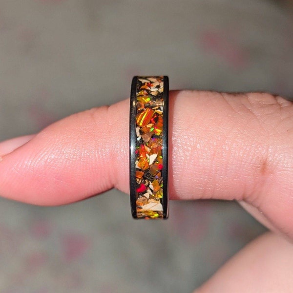 Black Meteorite Ring With T-rex Bone, Unique Men's Wedding Ring Red - Etsy