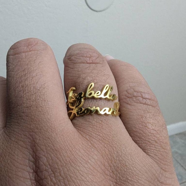 Double Name Ring Two Name Ring in Sterling Silver, Gold and Rose Gold ...