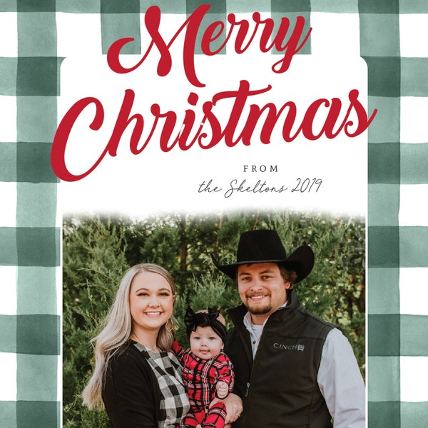 Photo Christmas Card Buffalo Check Christmas Card Rustic Christmas Card ...