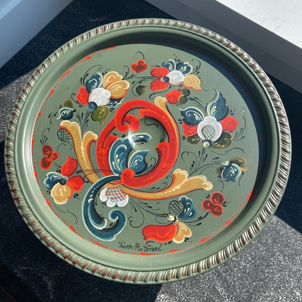 Norwegian Pouting Stool, Blue & Red Telmark Rosemaling, Handpainted ...