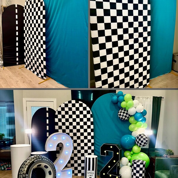 Black and White Checker Arch Backdrop Child Birthday Baby Shower ...