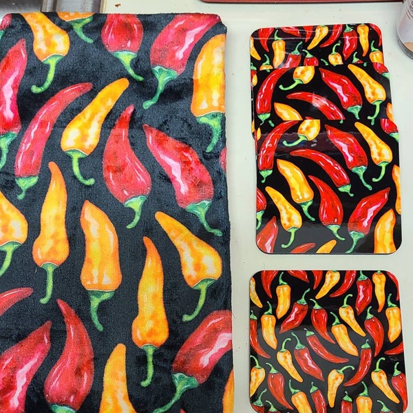 Chili Pepper Coaster Set - Set of 4 - Set of 6 - Chili Pepper Print ...