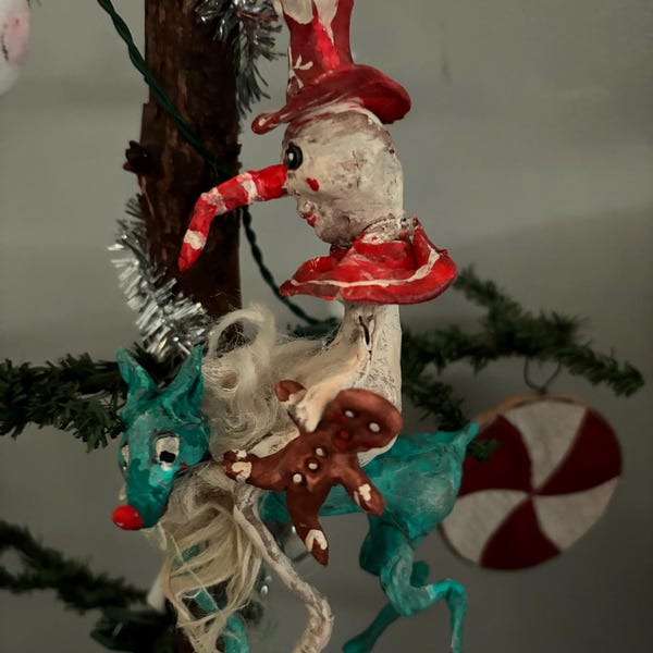 Handmade Paper Mache Creepy Halloween Witch Relaxing on Spooky Crescent ...