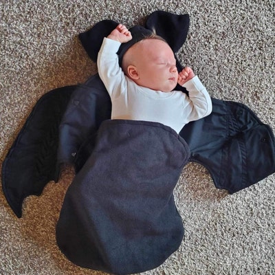 Newborn Baby Swaddle Blanket Black With Lilac Bat Blanket / Spooky Baby ...