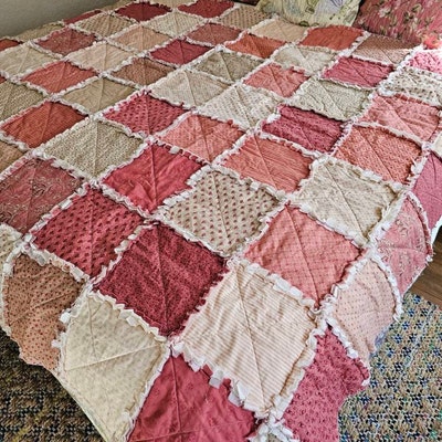 Amethyst Isles Large Rag Quilt Throw Teals Aqua Pinks Rose Spicy Browns Cream - Etsy