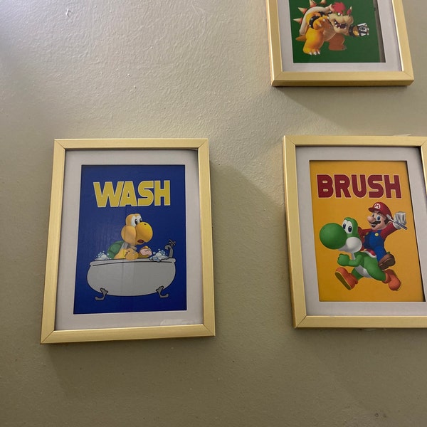 Super Mario V3 Kids Bathroom Decor Wall Art Prints Wash Brush Floss ...