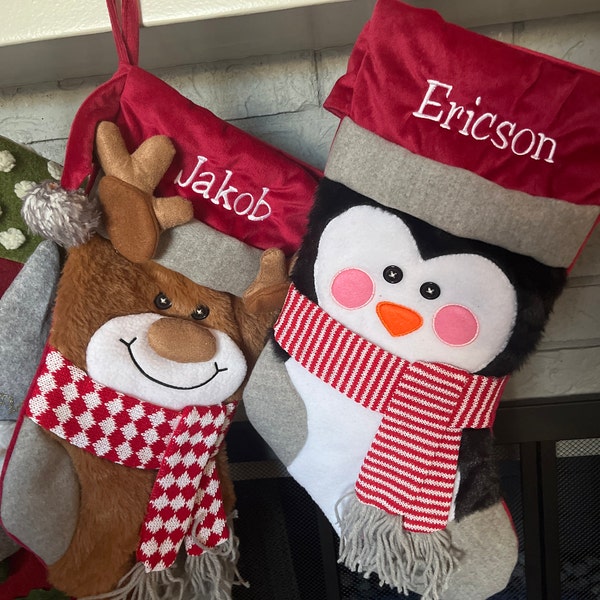 Personalized Furry Friends Christmas Stockings - Holiday Décor - Plush ...