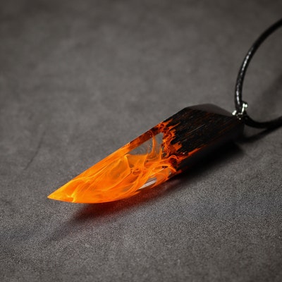 Wood Resin Pendant Fire Pendant Handmade Jewelry - Etsy