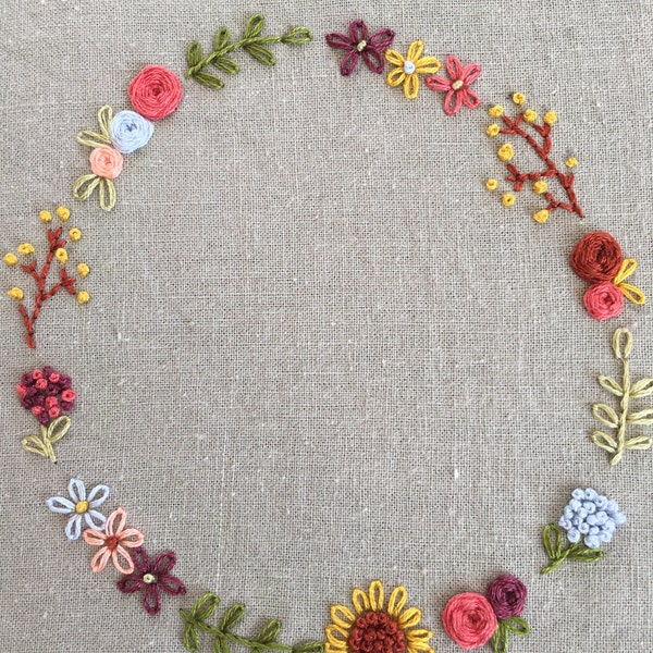 Cute Floral Wreath Hand Embroidery Pattern-pdf Download - Etsy