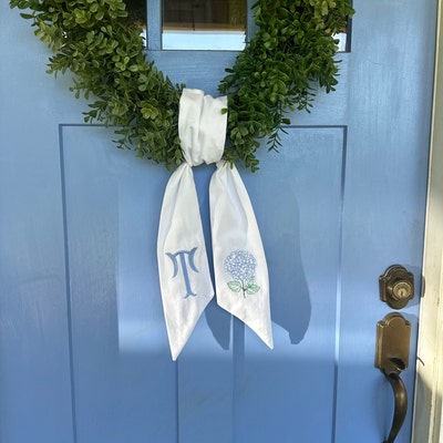 Monogrammed Wreath Sash Customized Wreath Sash Tan Initial Wreath Sash ...