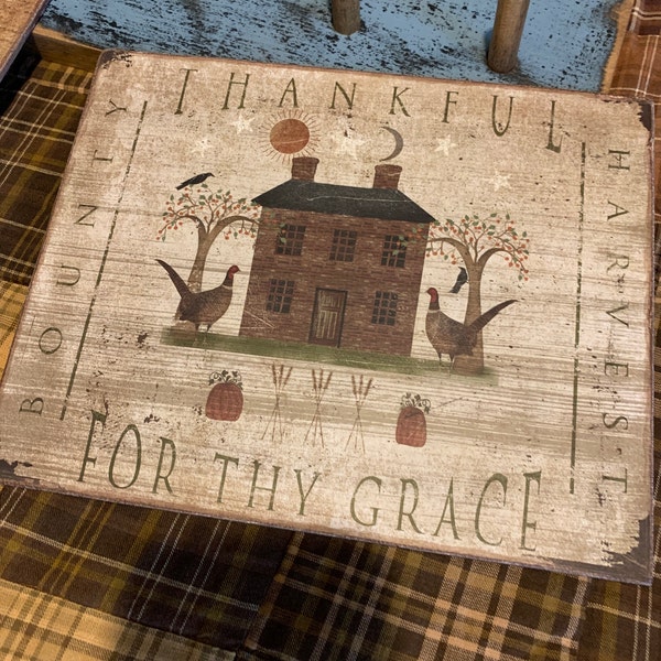 Handmade Primitive Folk Art Thanksgiving Thankful for Thy Grace ...