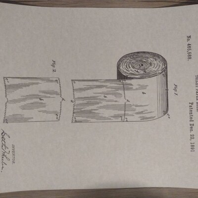 Toilet Paper Roll 1891 free Shipping Large Unframed 8.5x11 Patent Print ...
