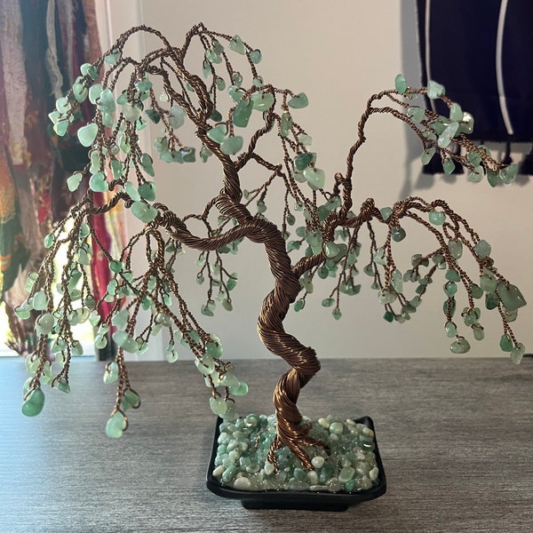 Aventurine Willow Gemstone Bonsai Tree: Handmade Wire Sculpture, Tree ...