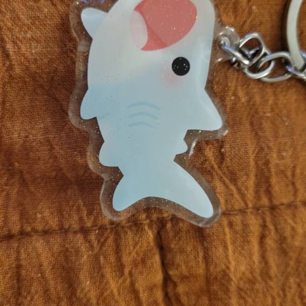 Basking Shark Acrylic Glitter Keychain | Kawaii Chibi Marine Animal ...