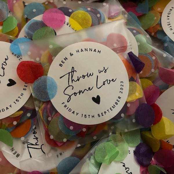 Wedding Confetti Bag Personalised Stickers, Throw Us Some Love Confetti ...