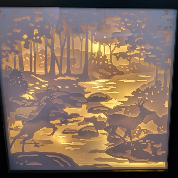 Deer Forest Light Box Template: Paper Cut Shadow Box (SVG, PDF) - Etsy